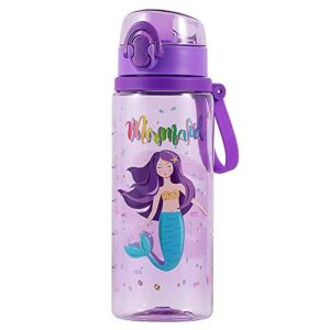 home tune cute water bottle for school kids girls, soft silicone chug lid & bpa free & leak proof one click open flip top & easy clean & soft carry loop, 24oz / 700ml - mermaid