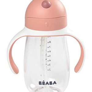 Beaba Straw Sippy Cup, Sippy Cup with Removable Handles, Sippy Cup with Straw, Baby Straw Cup, Toddler Cup, Toddler Straw Cups, 8+ months, 10 oz, Rose