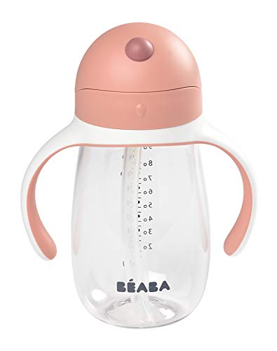 Beaba Straw Sippy Cup, Sippy Cup with Removable Handles, Sippy Cup with Straw, Baby Straw Cup, Toddler Cup, Toddler Straw Cups, 8+ months, 10 oz, Rose