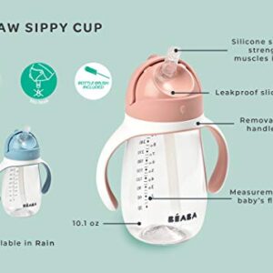 Beaba Straw Sippy Cup, Sippy Cup with Removable Handles, Sippy Cup with Straw, Baby Straw Cup, Toddler Cup, Toddler Straw Cups, 8+ months, 10 oz, Rose