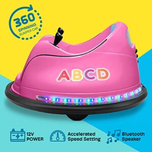 Kidzone 12V 2-Speeds Electric Ride On Bumper Car for Kids & Toddlers 1.5-5 Years Old, DIY Sticker Baby Bumping Toy Gifts W/Remote Control, LED Lights, Bluetooth & 360 Degree Spin, ASTM Certified