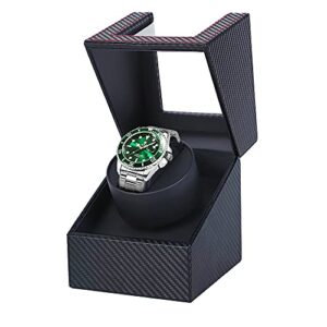 automatic single watch winder with quiet japanese motor, in wood shell and black leather(carbon fiber leather)