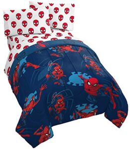 jay franco marvel spiderman spidey daze 5 piece queen bed set - includes reversible comforter & sheet set bedding - super soft fade resistant microfiber (official marvel product)