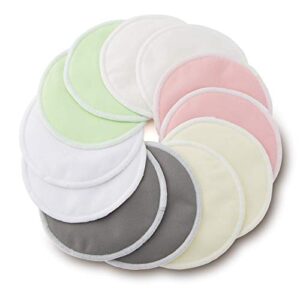 enovoe organic bamboo nursing pads with laundry bag - washable, reusable, and hypoallergenic breastfeeding pads for ultimate protection - contoured, thin, and super soft - multi color - pack of 12