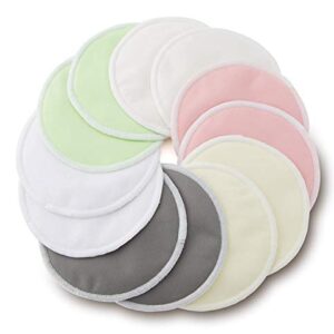 Enovoe Organic Bamboo Nursing Pads with Laundry Bag - Washable, Reusable, and Hypoallergenic Breastfeeding Pads for Ultimate Protection - Contoured, Thin, and Super Soft - Multi Color - Pack of 12