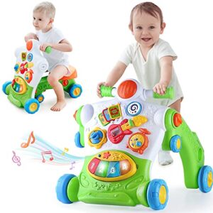 iplay, ilearn 3 in 1 baby walker for boys girls, sit to stand up learning walkers, toddler push walking toys, infant musical activity center, birthday gift for 6 9 12 18 24 months, 1 2 years old child