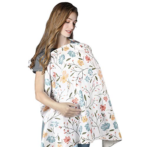 Yoofoss Nursing Cover for Breastfeeding, Soft Breastfeeding Cover for Infants Babies Nursing Apron Cover with Warm Bamboo Fiber Liner for Mother Autumn Winter Breastfeeding (Flowers)