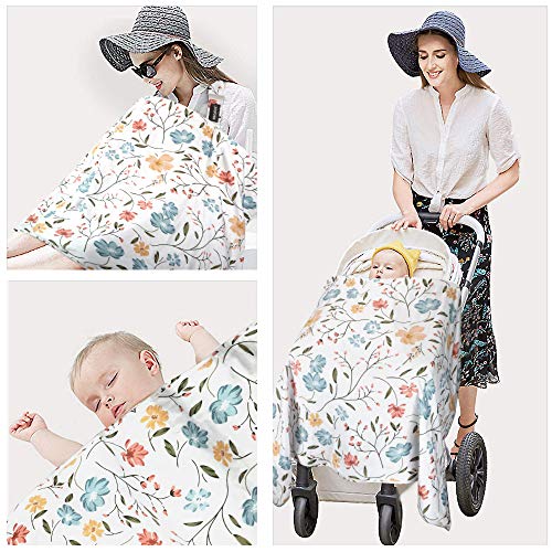 Yoofoss Nursing Cover for Breastfeeding, Soft Breastfeeding Cover for Infants Babies Nursing Apron Cover with Warm Bamboo Fiber Liner for Mother Autumn Winter Breastfeeding (Flowers)