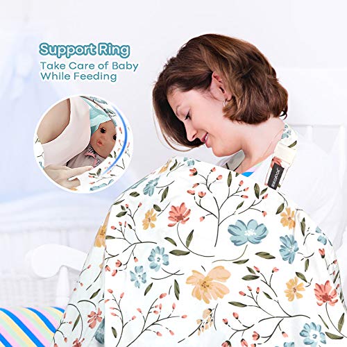 Yoofoss Nursing Cover for Breastfeeding, Soft Breastfeeding Cover for Infants Babies Nursing Apron Cover with Warm Bamboo Fiber Liner for Mother Autumn Winter Breastfeeding (Flowers)