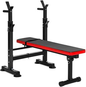 balancefrom adjustable folding multifunctional workout station adjustable olympic workout bench with squat rack, black/red