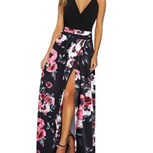 Newshows Womens' Summer V Neck Spaghetti Strap Sleeveless Casual Split Vestidos Beach Long Maxi Dress Trendy(Floral 02,L)