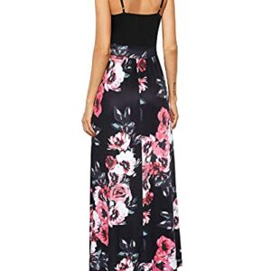 Newshows Womens' Summer V Neck Spaghetti Strap Sleeveless Casual Split Vestidos Beach Long Maxi Dress Trendy(Floral 02,L)