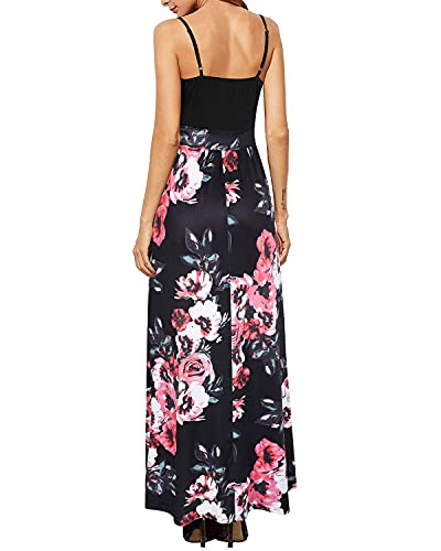 Newshows Womens' Summer V Neck Spaghetti Strap Sleeveless Casual Split Vestidos Beach Long Maxi Dress Trendy(Floral 02,L)