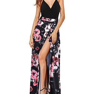 Newshows Womens' Summer V Neck Spaghetti Strap Sleeveless Casual Split Vestidos Beach Long Maxi Dress Trendy(Floral 02,L)