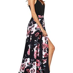 Newshows Womens' Summer V Neck Spaghetti Strap Sleeveless Casual Split Vestidos Beach Long Maxi Dress Trendy(Floral 02,L)