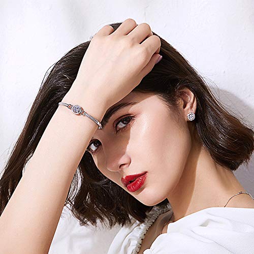 YooAi Jewellery Set Round Pendant Necklace Earrings and Bracelet Set Cubic Zirconia Jewellery for Women Round Silver