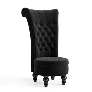 mu retro high back armless chair, velvet royal furniture chair, upholstered tufted accent seat for living room, dressing room, bedroom, black