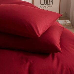 Mucalis Burgundy Duvet Cover Queen Washed Brushed Full/Queen 3pc Solid Modern Bedding Duvet Cover Set with Pillowcases Zipper Closure Corner Ties-No Comforter