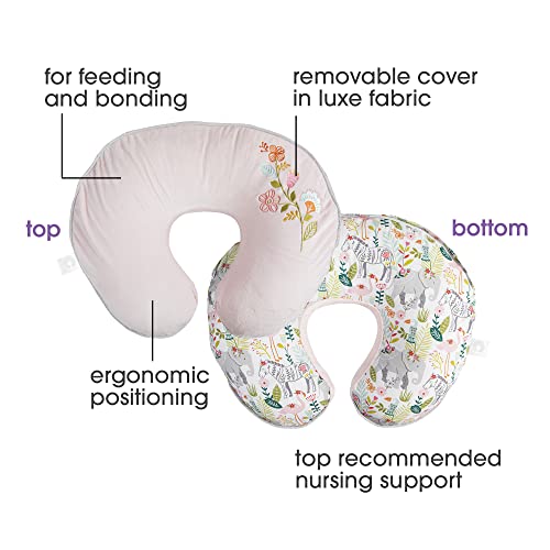 Boppy Nursing Pillow Luxe Support , Pink Sweet Safari, Ergonomic Nursing Essentials for Bottle and Breastfeeding, Firm Fiber Fill, with Soft Removable Nursing Pillow Cover, Machine Washable