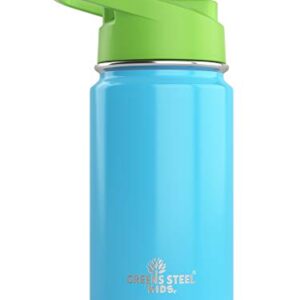 Kids Water Bottle - 12oz Blue | Leak Proof With Straw & Handle | 24 Hours Cold | Insulated, Double Wall Stainless Steel | Easy Sip Toddler Cup | Child's Flask | Eco Friendly