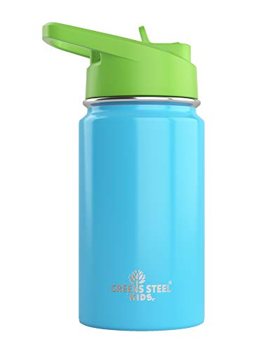 Kids Water Bottle - 12oz Blue | Leak Proof With Straw & Handle | 24 Hours Cold | Insulated, Double Wall Stainless Steel | Easy Sip Toddler Cup | Child's Flask | Eco Friendly