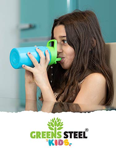 Kids Water Bottle - 12oz Blue | Leak Proof With Straw & Handle | 24 Hours Cold | Insulated, Double Wall Stainless Steel | Easy Sip Toddler Cup | Child's Flask | Eco Friendly