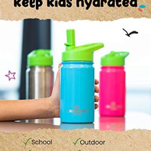 Kids Water Bottle - 12oz Blue | Leak Proof With Straw & Handle | 24 Hours Cold | Insulated, Double Wall Stainless Steel | Easy Sip Toddler Cup | Child's Flask | Eco Friendly