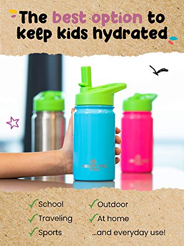 Kids Water Bottle - 12oz Blue | Leak Proof With Straw & Handle | 24 Hours Cold | Insulated, Double Wall Stainless Steel | Easy Sip Toddler Cup | Child's Flask | Eco Friendly