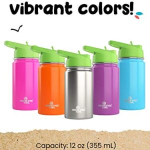 Kids Water Bottle - 12oz Blue | Leak Proof With Straw & Handle | 24 Hours Cold | Insulated, Double Wall Stainless Steel | Easy Sip Toddler Cup | Child's Flask | Eco Friendly