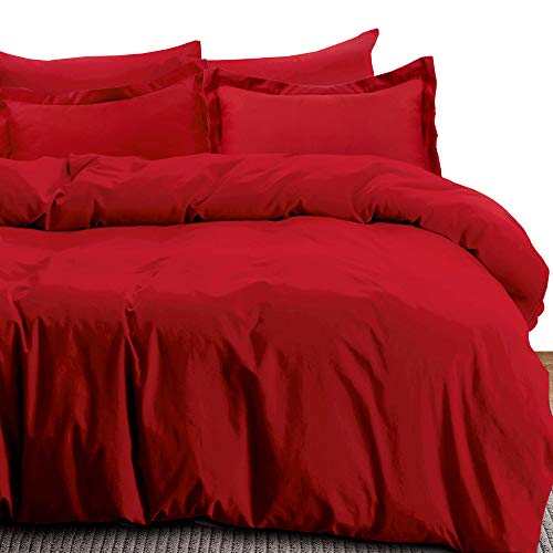 Essina Queen Duvet Cover Set – 3-Pcs Microfiber Duvet Cover with 2 Pillow Shams – Wrinkle-Resistant Duvet Cover Queen – Solid Color Duvet Cover with Zipper Closure and 4 Corner Ties – Magic Red