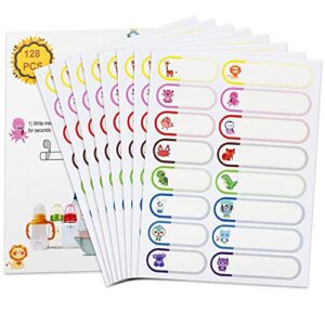 128pcs baby bottle labels for daycare, school name labels for kids, daycare labels, self-laminating write-on waterproof dishwasher safe self-adhesive label stickers, kids name tags stickers