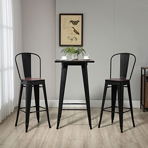 HOMCOM 3 Piece Industrial Dining Table Set, Bar Height Bar Table and Chairs Set with Footrests for Bistro, Pub, Black, and Brown