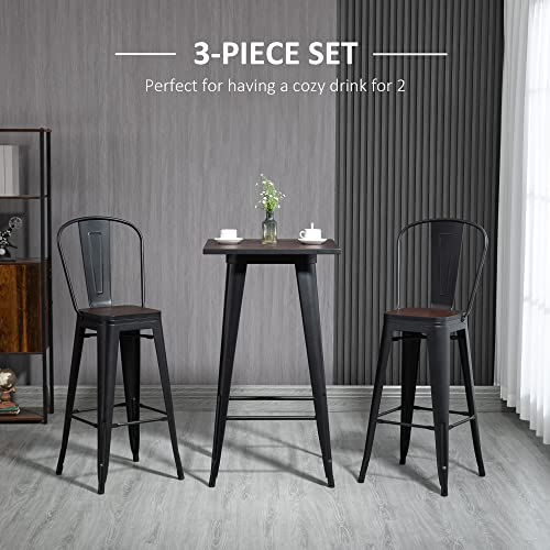 HOMCOM 3 Piece Industrial Dining Table Set, Bar Height Bar Table and Chairs Set with Footrests for Bistro, Pub, Black, and Brown