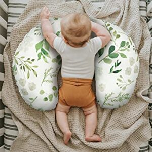 Nursing Pillow Cover, Breastfeeding Pillow Cover, Green Leaf Nursing Pillow Cover, Botanical Breastfeeding Pillow Slipcover, Mint Minky, Boho Green Leaf Nursery Decor, Soft Fits Snug On Infant