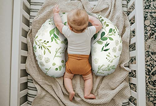 Nursing Pillow Cover, Breastfeeding Pillow Cover, Green Leaf Nursing Pillow Cover, Botanical Breastfeeding Pillow Slipcover, Mint Minky, Boho Green Leaf Nursery Decor, Soft Fits Snug On Infant