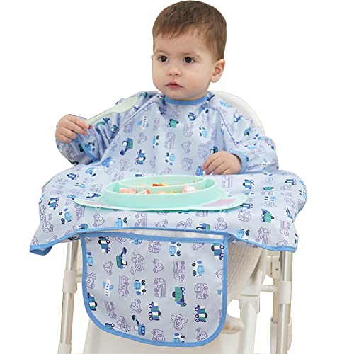 PandaEar Baby Weaning bib Feeding Coveralls Straps | Highchair Booster Seat| Boy Girl Toddler Kids (Neutral)