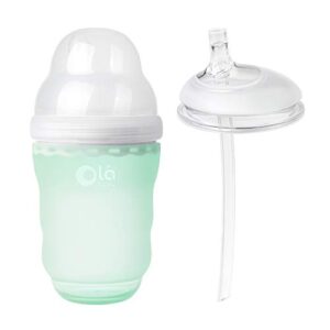 olababy gentle bottle (8oz, mint) + sippy straw lid transitional bundle