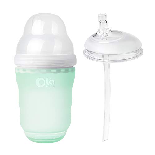 Olababy Gentle Bottle (8oz, Mint) + Sippy Straw Lid Transitional Bundle