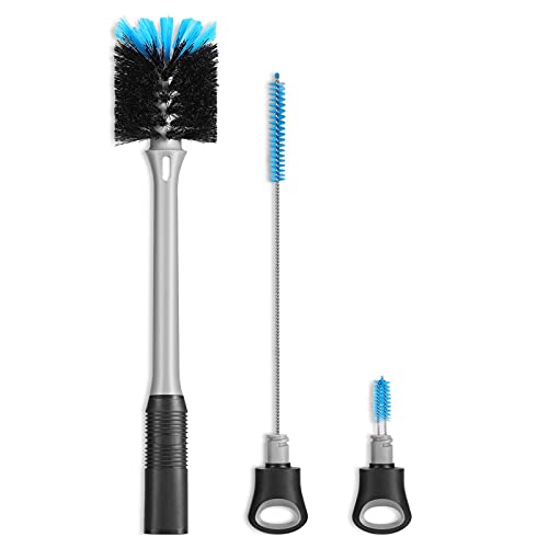 3-in-1 Bottle Brush with Straw Cleaning Brush and Nipple Cleaner, Long Handle Water Bottle Scrubbing Brush, Built for Cleaning Sport Bottles, Baby Bottles, Coffee Mugs, Tumblers, Wine Decanters, Flask