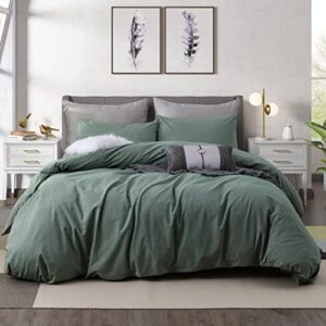 ventidora 3 piece duvet cover set queen size,100% organic washed cotton with linen feel like textured, luxury soft and breatheable bedding set with zipper closure(1 duvet cover + 2 pillowcases)