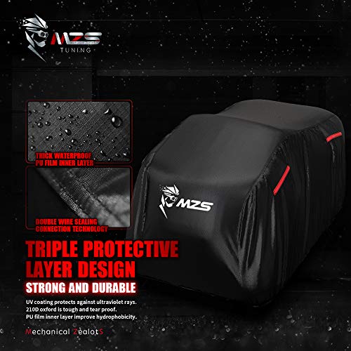 MZS ATV Cover All Weather Season Outdoor Storage Waterproof Protection Accessories fits up to 101 inch Quad 4 Wheeler Covers - Durable Tear Wind Proof Vents Night Reflective Adjuster Buckle Bag