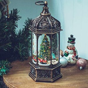 Christmas Snow Globe Lantern 11",USB & Battery Operated Lighted Swirling Glitter Water Lantern with Timer for Christma Home Decoration (Trees)