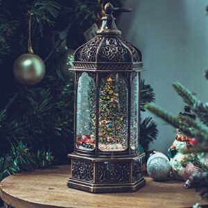 Christmas Snow Globe Lantern 11",USB & Battery Operated Lighted Swirling Glitter Water Lantern with Timer for Christma Home Decoration (Trees)