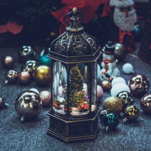 Christmas Snow Globe Lantern 11",USB & Battery Operated Lighted Swirling Glitter Water Lantern with Timer for Christma Home Decoration (Trees)