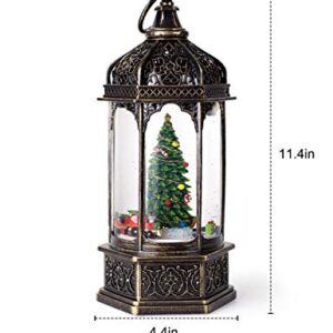 Christmas Snow Globe Lantern 11",USB & Battery Operated Lighted Swirling Glitter Water Lantern with Timer for Christma Home Decoration (Trees)