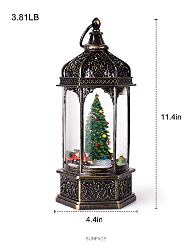 Christmas Snow Globe Lantern 11",USB & Battery Operated Lighted Swirling Glitter Water Lantern with Timer for Christma Home Decoration (Trees)