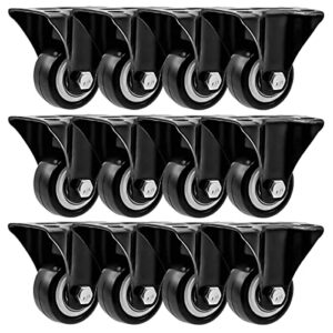 factorduty 12 pack 1.5 inch caster wheels rigid fixed stationery non swivel all black polyurethane wheels premium non marking no noise 75lb per wheel