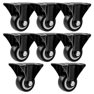 factorduty 8 pack 1.5 inch caster wheels rigid fixed stationery non swivel all black polyurethane wheels premium non marking no noise 75lb per wheel