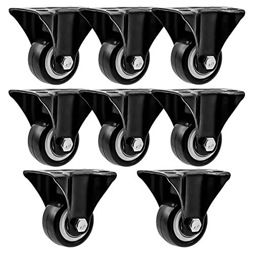 FactorDuty 8 Pack 1.5 inch Caster Wheels Rigid Fixed Stationery Non Swivel All Black Polyurethane Wheels Premium Non Marking No Noise 75lb Per Wheel