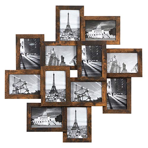 SONGMICS 4x6 Collage Picture Frames, Multi Picture Rustic Photo Frame Set with Glass Front for Wall Décor, Assembly Required (12-Pack)